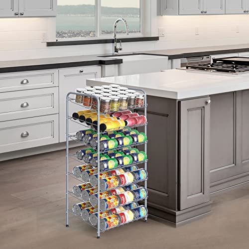 Shinoske Kitchen Storage Can Rack Organizer, 7 Tier Stackable Can Storage Dispenser, Can Storage Organizer Rack for Canned Food Kitchen Cabinet Pantry Countertop, Silver