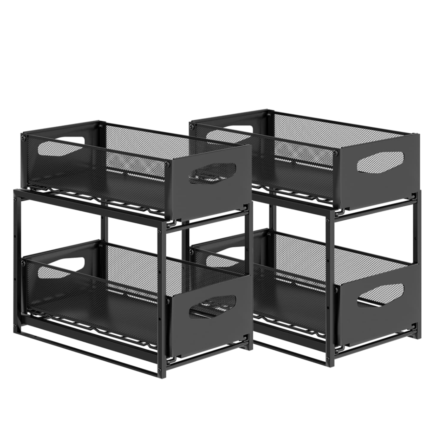 TidyEasy 2-Tier Under Sink Organizer with Sliding Storage Drawer,Pull Out Steel Basket with Simple Gear, Kitchen Bathroom Cabinet Storage (White)
