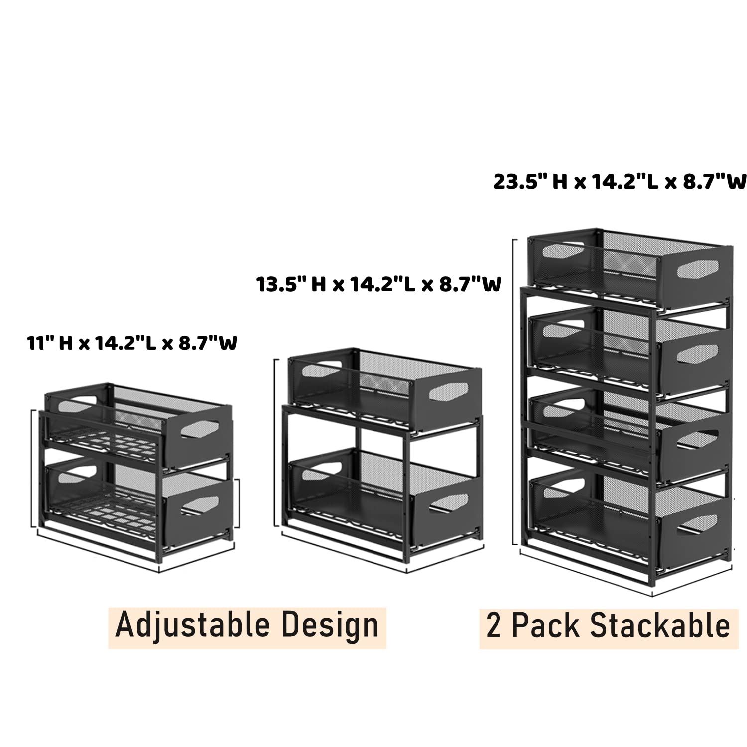 TidyEasy 2-Tier Under Sink Organizer with Sliding Storage Drawer,Pull Out Steel Basket with Simple Gear, Kitchen Bathroom Cabinet Storage (White)