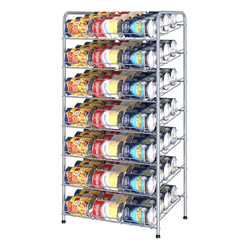 Shinoske Kitchen Storage Can Rack Organizer, 7 Tier Stackable Can Storage Dispenser, Can Storage Organizer Rack for Canned Food Kitchen Cabinet Pantry Countertop, Silver