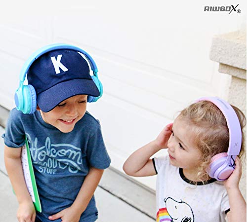 2 Packs Riwbox WT-7S Kids Headphones Wireless, Foldable Stereo Bluetooth Headset with Mic Compatible with PC/Laptop/Tablet/iPad Purple&Pink