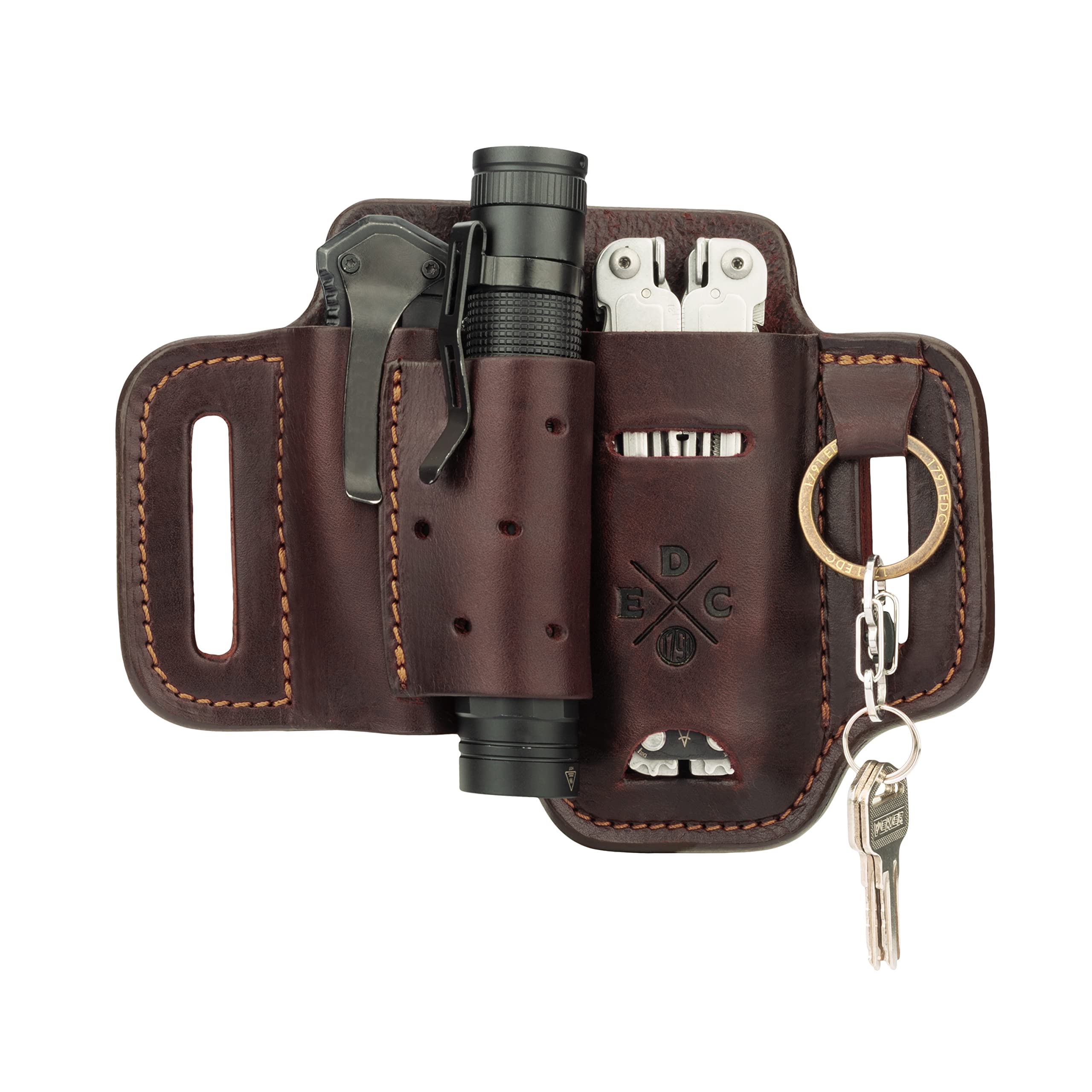1791 EDC Multitool & Flashlight Holster, Leather EDC Organizer Belt Pouch Fits Multitool, Knife, Flashlight, Keys - Compatible with Heavy Duty Leatherman, Gerber, SOG