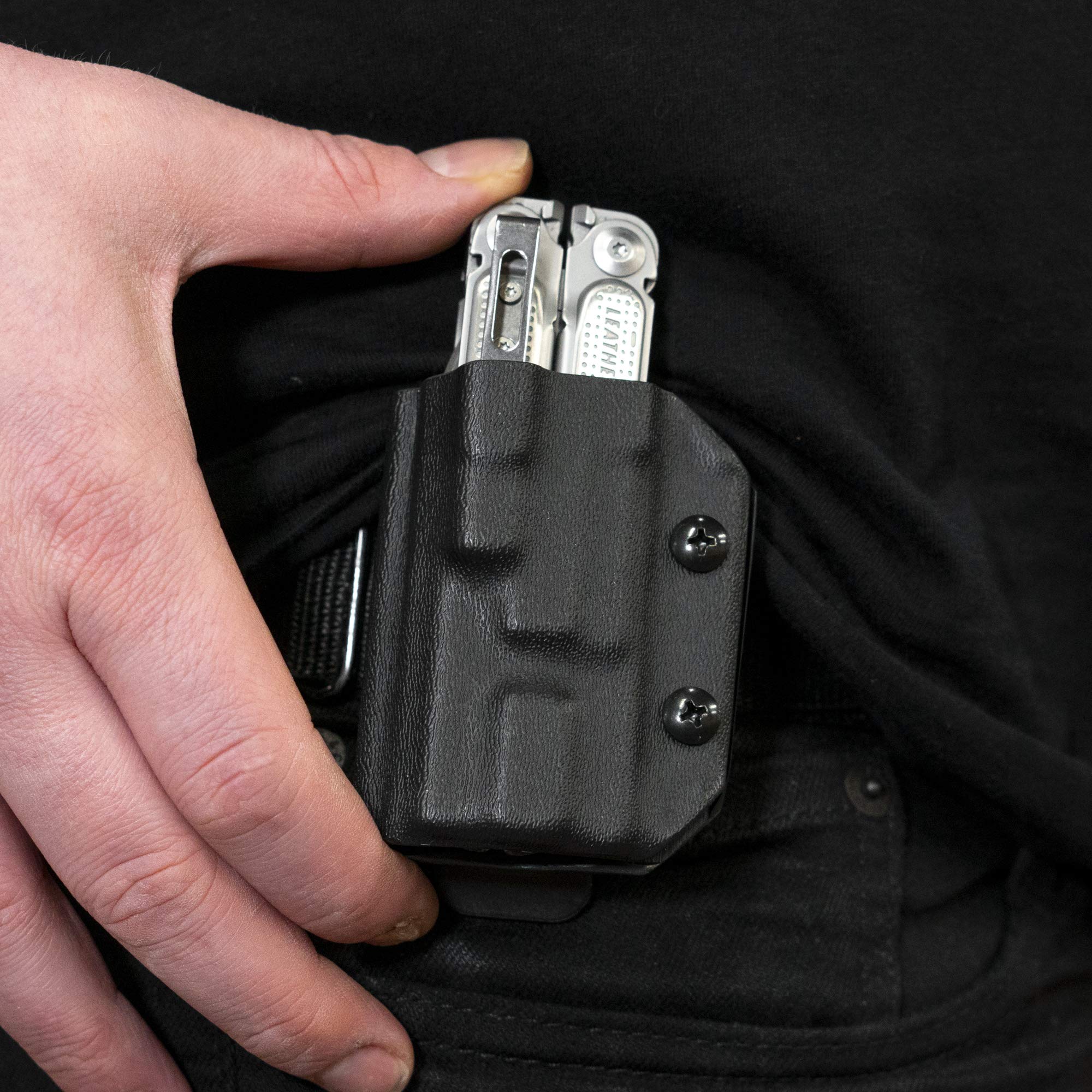 Clip & Carry Kydex Multitool Sheath for LEATHERMAN Free P4 - Made in USA (Multi-Tool not Included) EDC Multi Tool Holder Holster Cover (Black)