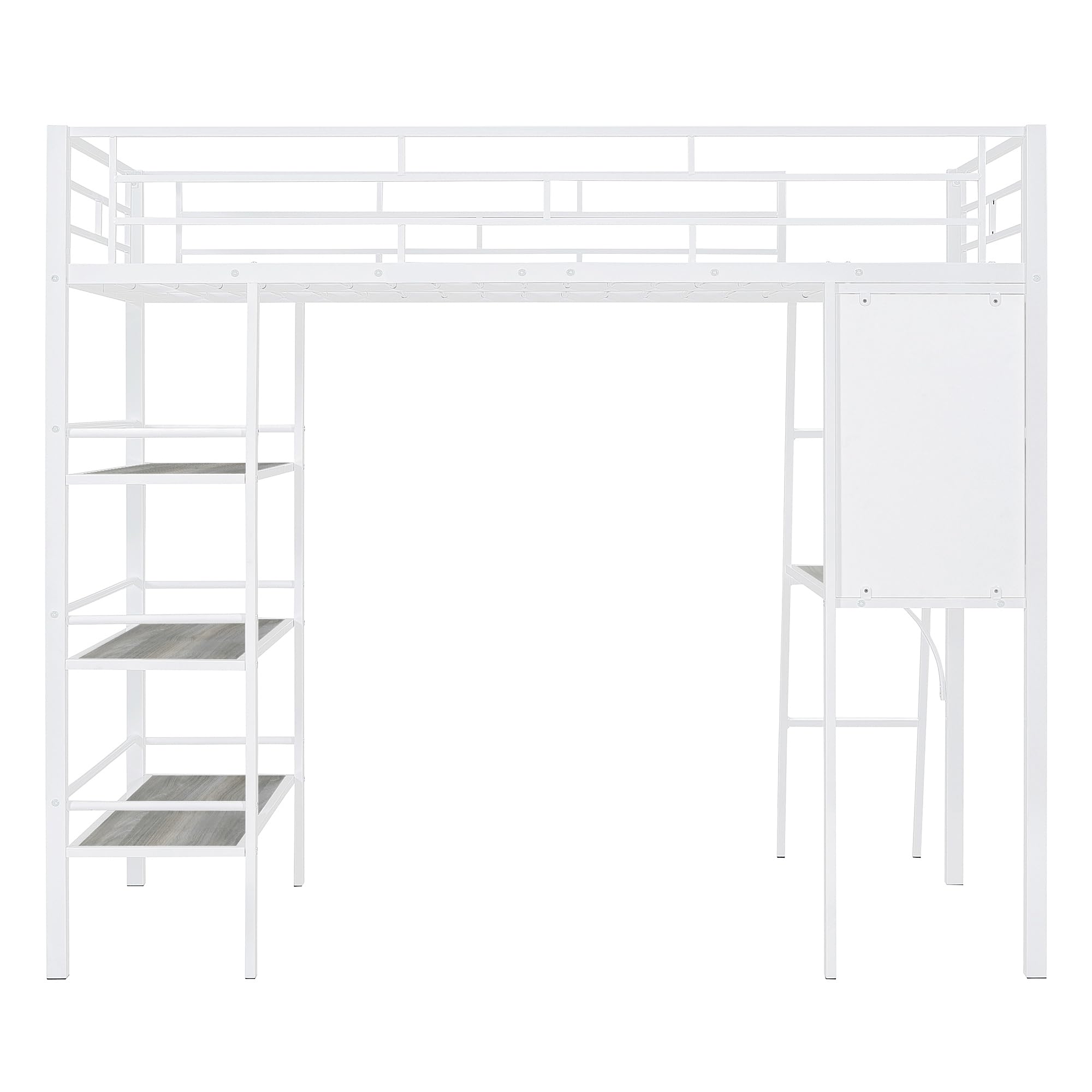 Harper & Bright Designs Metal Twin Size Loft Bed with Desk, Loft Bed Twin with 3 Layers of Shelves, Space Saving Twin Loft Bed with Desk Underneath and Whiteboard for Kids Girls,Boys,White