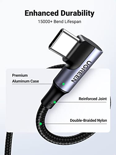 UGREEN 100W USB C Cable 90 Degree PD3.0 Fast Charging Compatible with MacBook Pro 2022, iPad Pro 2022, Elitebook, Dell XPS/Inspiron, Samsung Galaxy S23/S22/Z Fold, Pixel, Switch, etc. 3.3FT