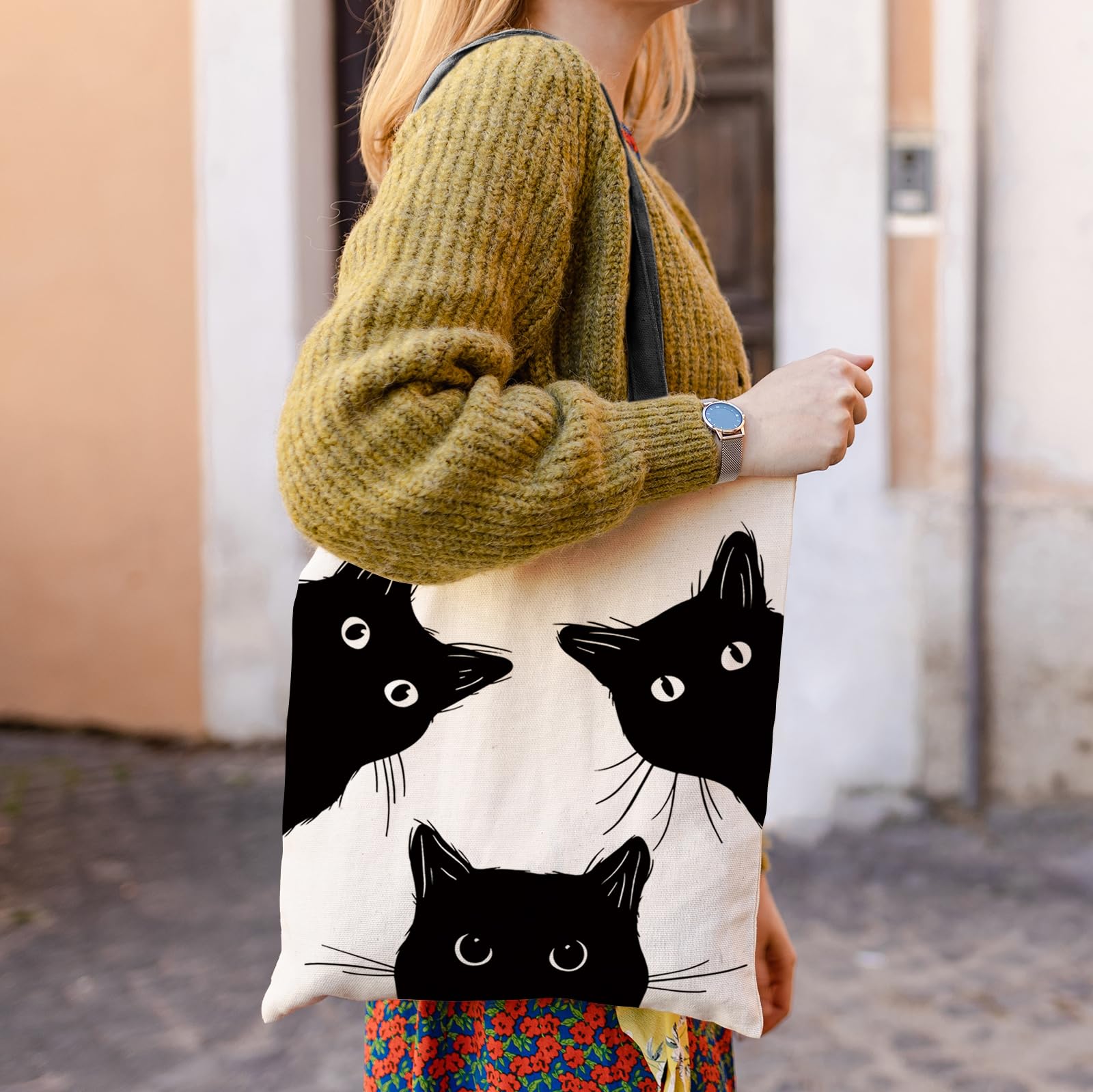 cmegke Cat Tote - Aesthetic Canvas Tote for Women, Perfect for Gifts, Reusable Grocery Bags