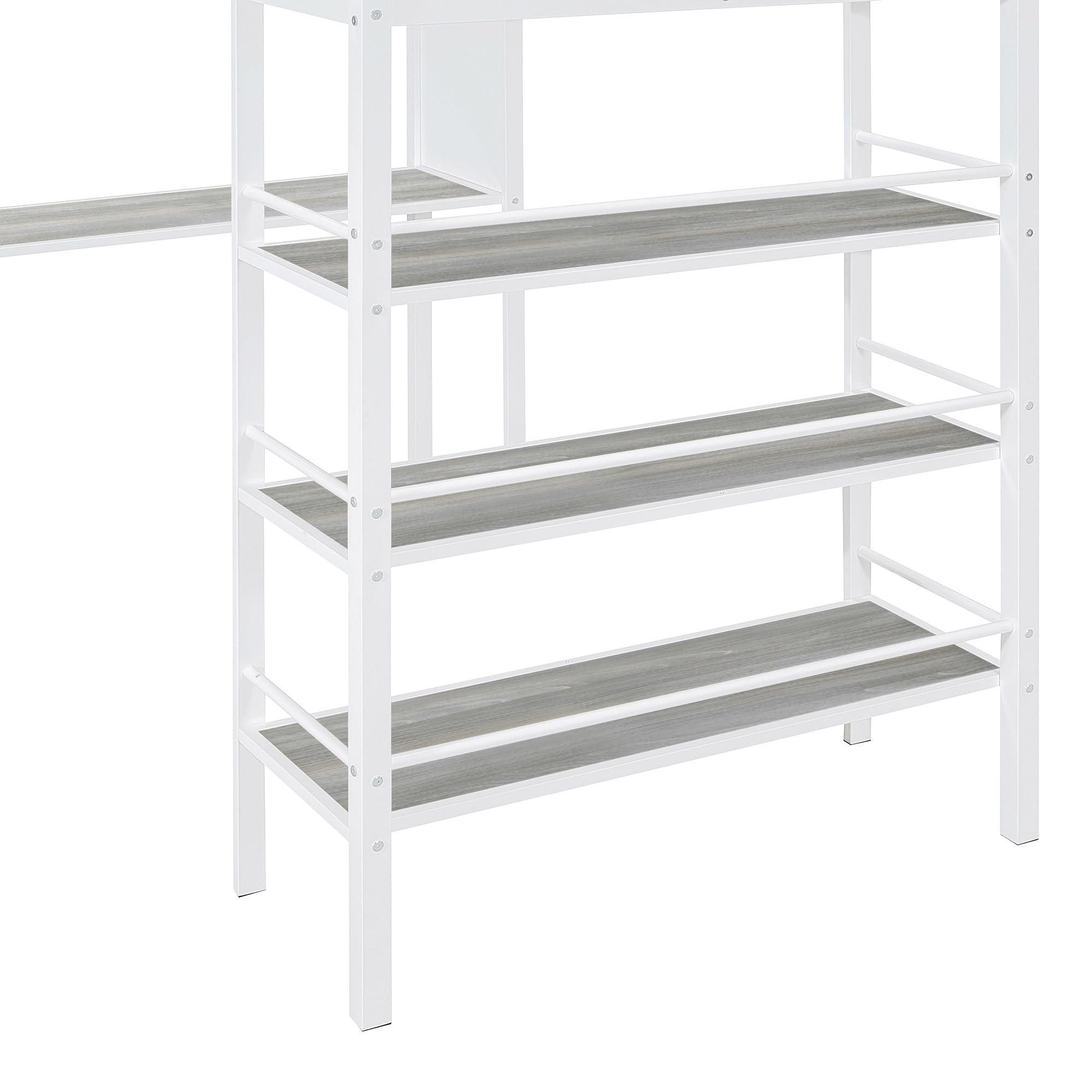Harper & Bright Designs Metal Twin Size Loft Bed with Desk, Loft Bed Twin with 3 Layers of Shelves, Space Saving Twin Loft Bed with Desk Underneath and Whiteboard for Kids Girls,Boys,White