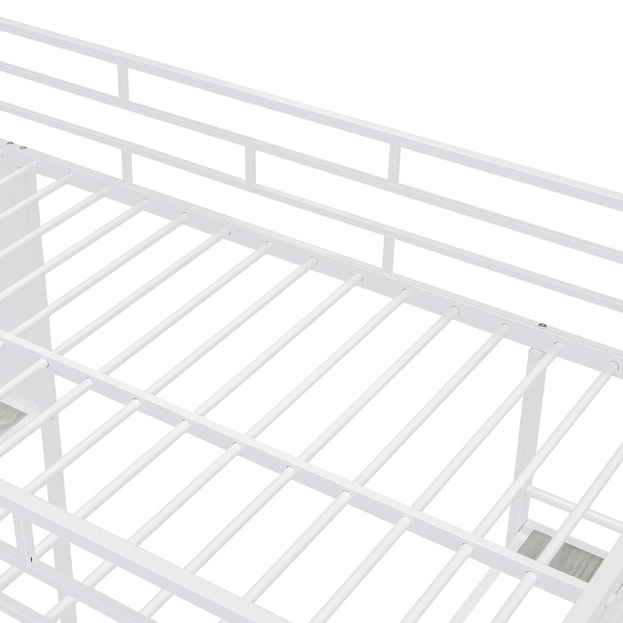 Harper & Bright Designs Metal Twin Size Loft Bed with Desk, Loft Bed Twin with 3 Layers of Shelves, Space Saving Twin Loft Bed with Desk Underneath and Whiteboard for Kids Girls,Boys,White