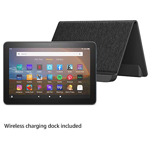Fire HD 8 Plus tablet, HD display, 64 GB, our best 8" tablet for portable entertainment, Slate, without lockscreen ads + Made for Amazon, Wireless Charging Dock
