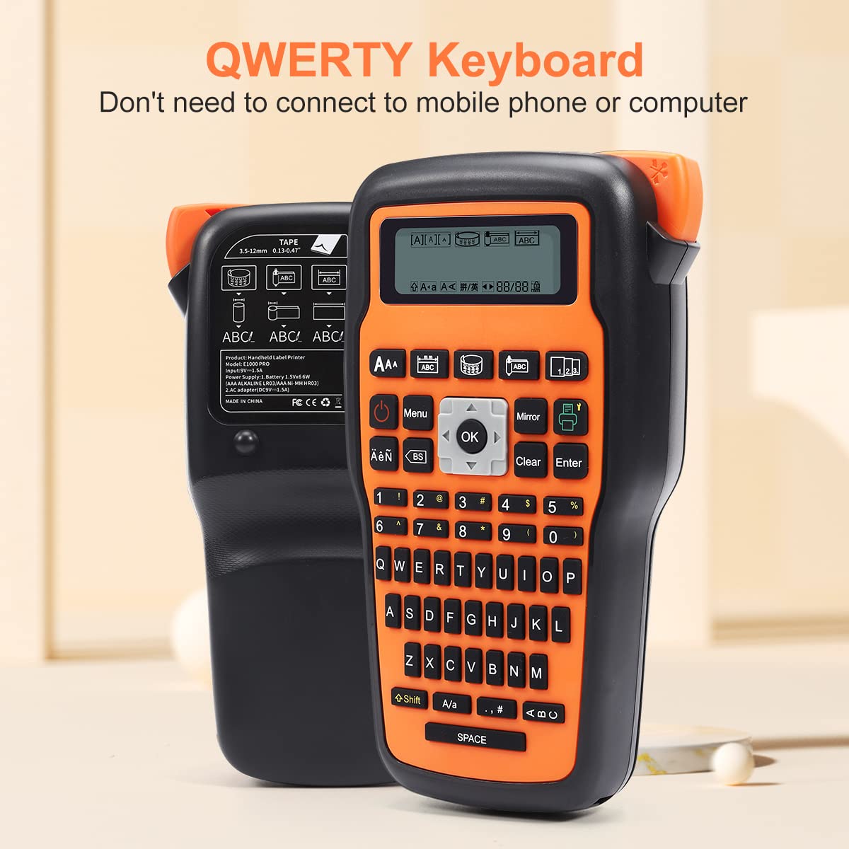 E1000 Label Maker Machine with 13-Pack 231 Label Tape, Portable Hand-Held Label Printer with Tape, QWERTY Keyboard, Easy to Use with Multiple Symbols, Labeler for Office/HomeOrganization, Orange
