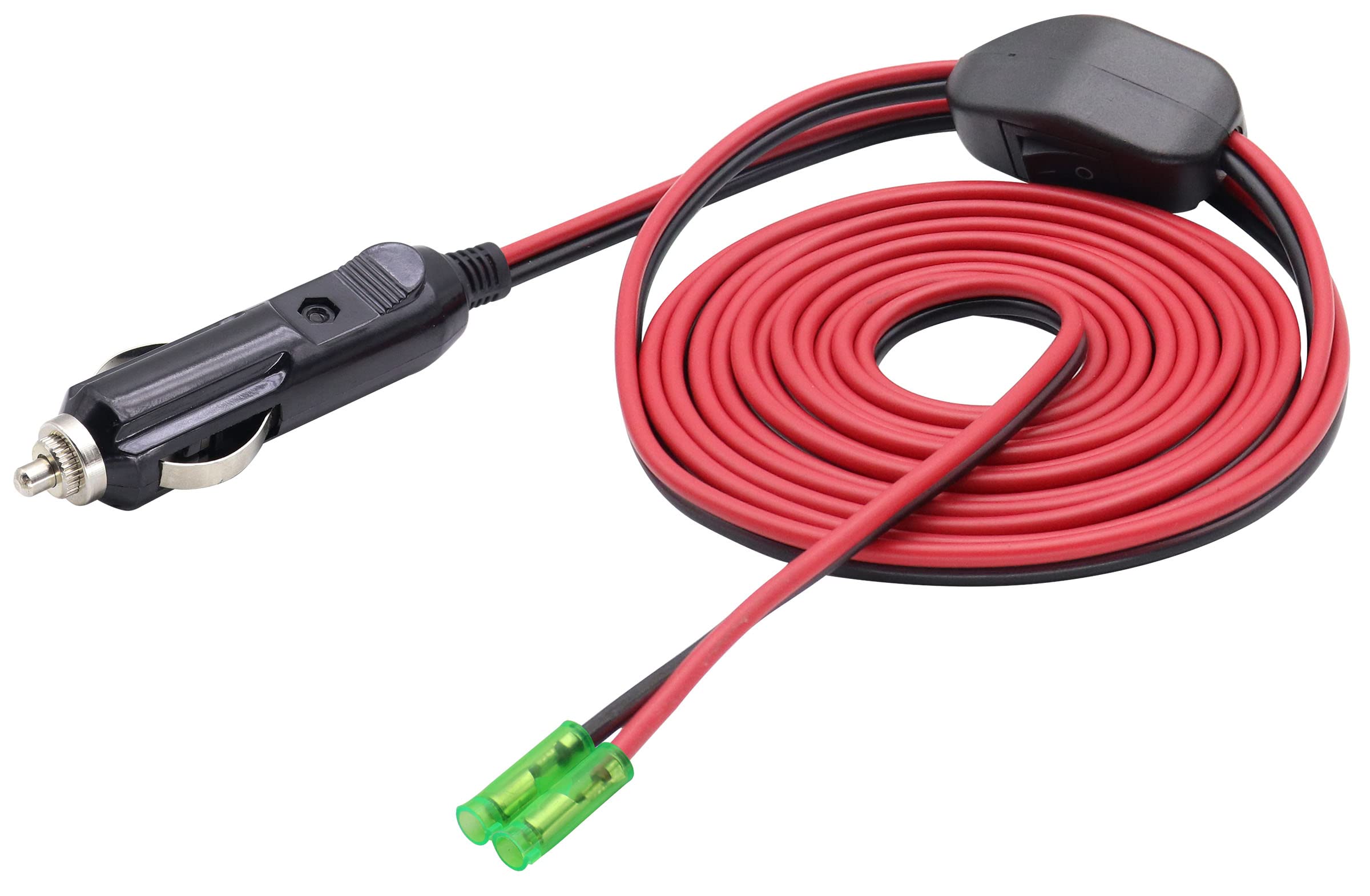 AAOTOKK 12V Male Cigarette Lighter Plug Cable with LED Light,16AWG &10A Fused Replacement Cigarette Lighter Male Plug Adapter to 4mm Interface Leads Plug Extension Cable with Switch(3M/10ft-Leads)