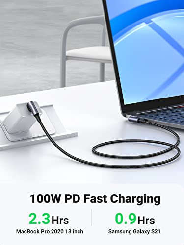 UGREEN 100W USB C Cable 90 Degree PD3.0 Fast Charging Compatible with MacBook Pro 2022, iPad Pro 2022, Elitebook, Dell XPS/Inspiron, Samsung Galaxy S23/S22/Z Fold, Pixel, Switch, etc. 3.3FT