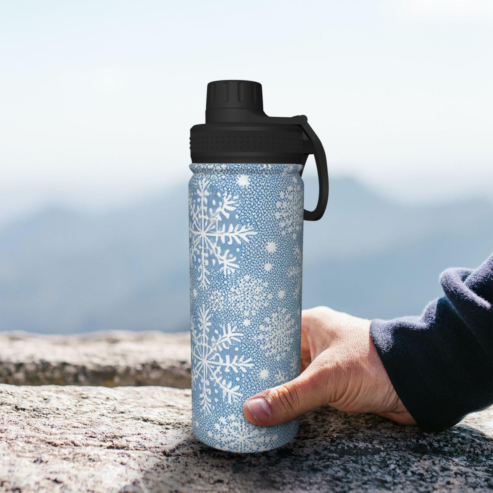 OOZ Blue and pink geometric pattern pattern 18 oz Sports Insulated Kettle Stainless Steel Water Bottles For Running Hiking Cycling Climbing,Blue and pink