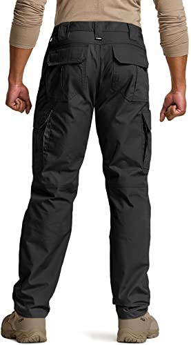 CQR Men's Tactical Pants, Water Resistant Ripstop Cargo Pants, Lightweight EDC Work Hiking Pants, Outdoor Apparel, Duratex Black, 46W x 30L