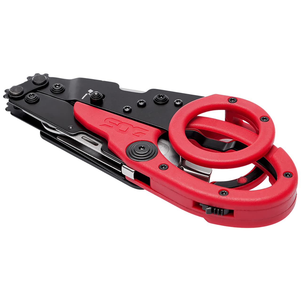 SOG ParaShears Lightweight Backcountry Stainless Steel Multi-Tool, 11 Tools Compound Leverage Technology, Red