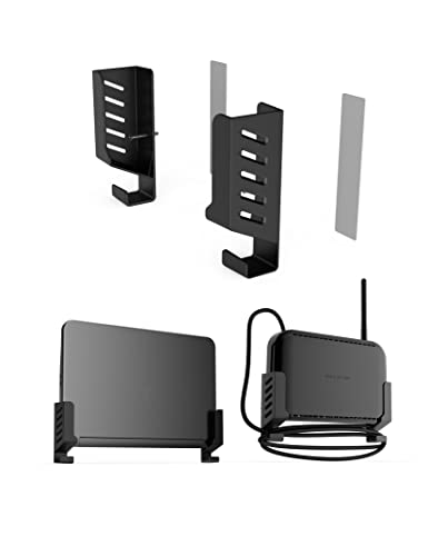 Universal Laptop Wall Mount Holder Cable Box Wall Mount Build-in Cable Management Hook Compatible with Laptops/WIFI Routers/Macbooks/TV boxes/Network Switches/Modems/Audio Devices and More(Black)