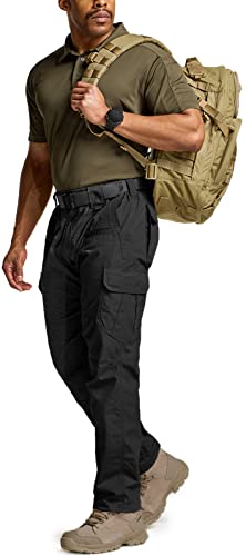 CQR Men's Tactical Pants, Water Resistant Ripstop Cargo Pants, Lightweight EDC Work Hiking Pants, Outdoor Apparel, Duratex Black, 46W x 30L