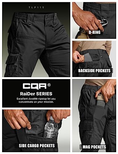CQR Men's Tactical Pants, Water Resistant Ripstop Cargo Pants, Lightweight EDC Work Hiking Pants, Outdoor Apparel, Duratex Black, 46W x 30L