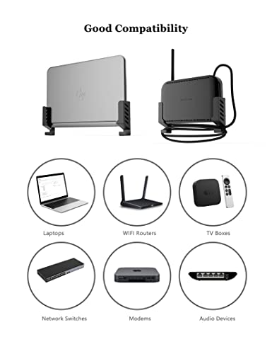 Universal Laptop Wall Mount Holder Cable Box Wall Mount Build-in Cable Management Hook Compatible with Laptops/WIFI Routers/Macbooks/TV boxes/Network Switches/Modems/Audio Devices and More(Black)