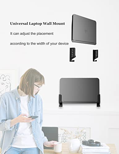Universal Laptop Wall Mount Holder Cable Box Wall Mount Build-in Cable Management Hook Compatible with Laptops/WIFI Routers/Macbooks/TV boxes/Network Switches/Modems/Audio Devices and More(Black)