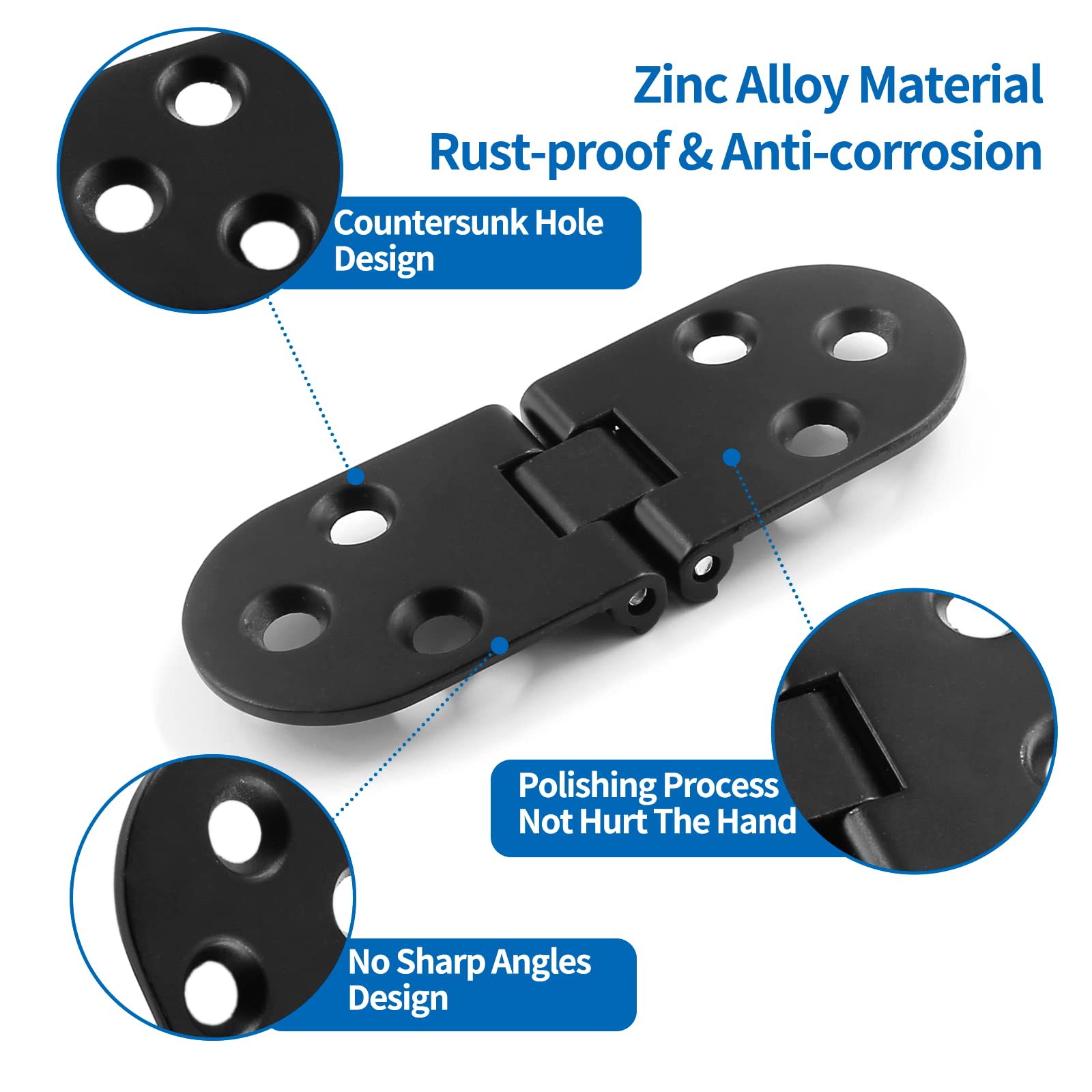 Auvotuis 4Pcs Heavy Duty Folding Table Hinges, Black Sewing Machine Flip Top Hinge Zinc Alloy Butler Tray Hinge with Mounting Screws for Drop Front Desk Drawer, Doors (3.1 x 1.18inch)