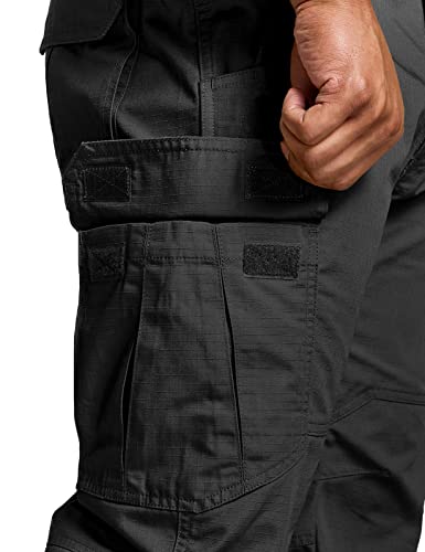 CQR Men's Tactical Pants, Water Resistant Ripstop Cargo Pants, Lightweight EDC Work Hiking Pants, Outdoor Apparel, Duratex Black, 46W x 30L