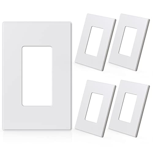 ELEGRP 1-Gang Screwless Decorative Wall Plates, Mid-Size Unbreakable Thermoplastic Faceplate Cover for Decorator Receptacle Outlet Switch, UL Listed (5 Pack, Matte White)