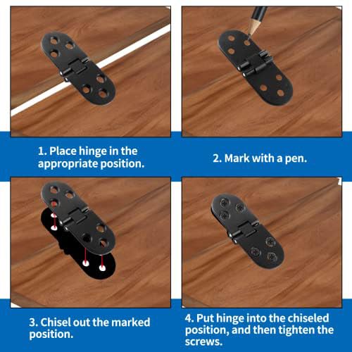 Auvotuis 4Pcs Heavy Duty Folding Table Hinges, Black Sewing Machine Flip Top Hinge Zinc Alloy Butler Tray Hinge with Mounting Screws for Drop Front Desk Drawer, Doors (3.1 x 1.18inch)