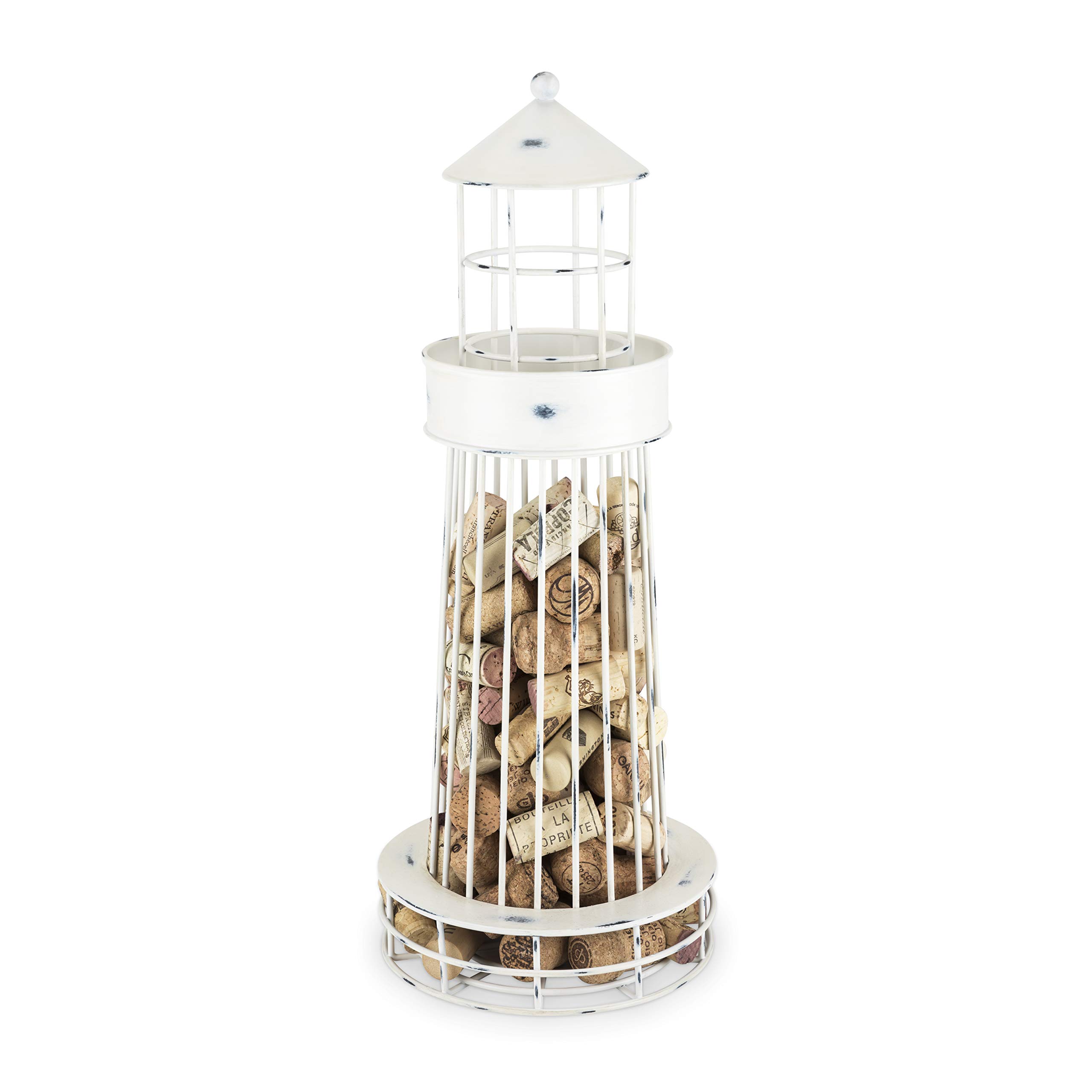 Twine 5599 Lighthouse Wine Cork Holder and Farmhouse Home Decor Kitchen Accessory, Set of 1, White