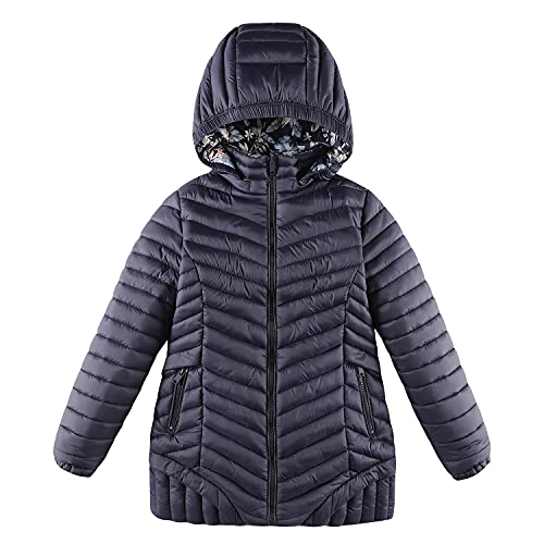 QLZ Girls Long Down Coat,Puffer Jacket, 9-10 Years,Double-sided Wear, Camouflage