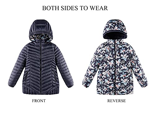 QLZ Girls Long Down Coat,Puffer Jacket, 9-10 Years,Double-sided Wear, Camouflage
