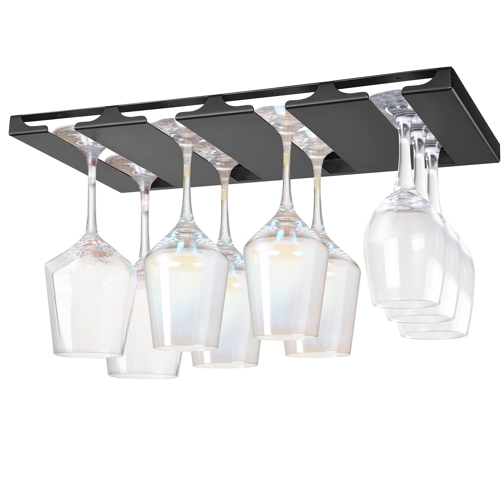 Wine Glasses Rack Hanging Under Cabinet Stemware Storage Hanger with 4 Rows Metal Bar Shelves for Kitchen Restaurant Cabinets Shelf – Fits from 1.1 to 3.4 inch Base of Goblet HG617