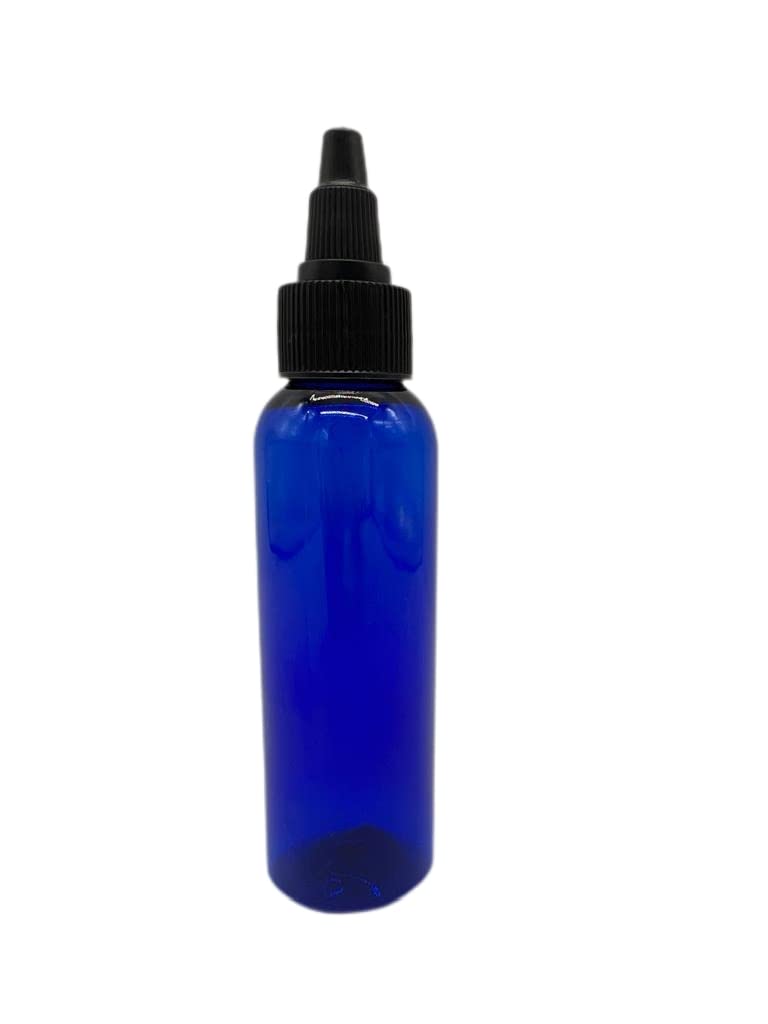 Natural Farms 2 oz Blue Cosmo Plastic Bottles -12 Pack Empty Bottle Refillable - BPA Free - Essential Oils - Aromatherapy | Black Twist Top Cap - Made in the USA