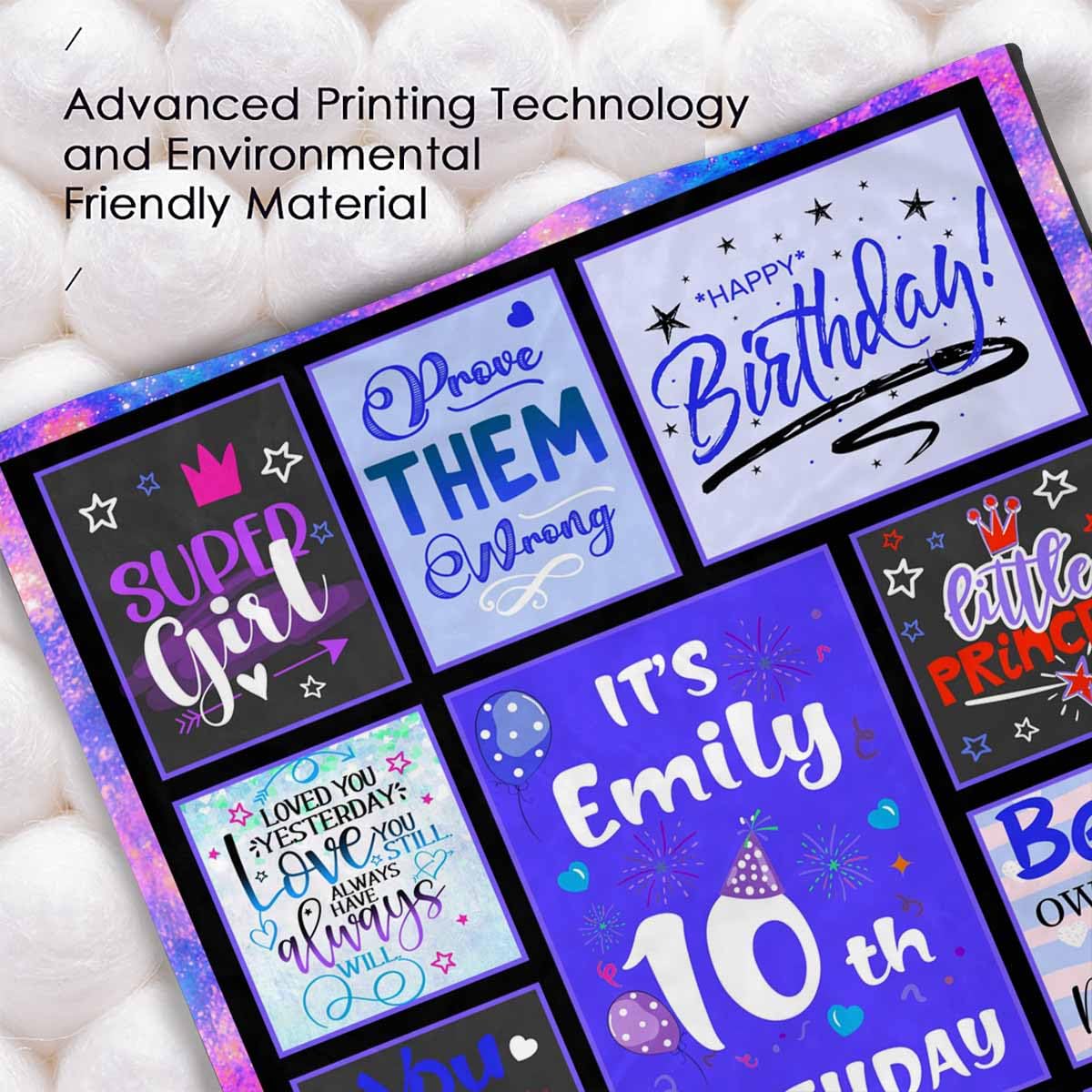 Newcos Customized Congrats Blankets for Girls for 10th Birthday, Gifts for Mom Daughter, Custom Birthday Blankets for Napping Camping for Home Bed Sofa Decoration (Blue Purple) 30"x40"