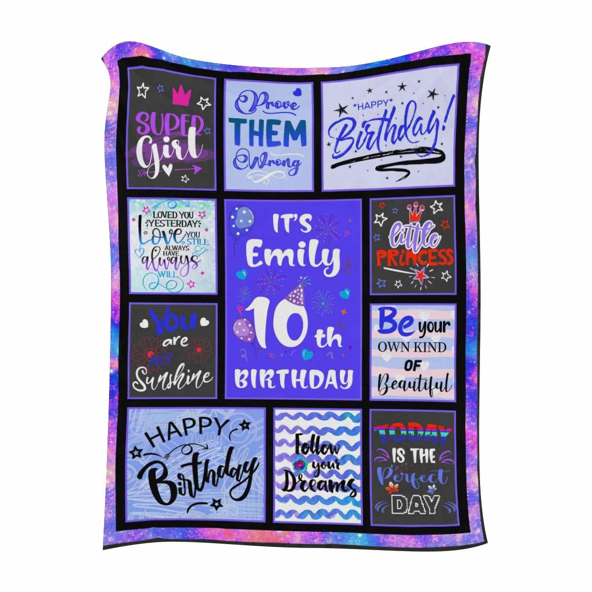 Newcos Customized Congrats Blankets for Girls for 10th Birthday, Gifts for Mom Daughter, Custom Birthday Blankets for Napping Camping for Home Bed Sofa Decoration (Blue Purple) 30"x40"