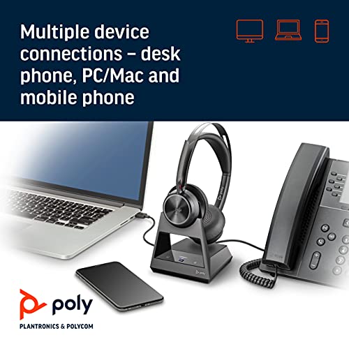 Poly - Voyager Focus 2 Office USB-A (Plantronics) - Bluetooth Stereo Headset with Boom Mic - USB-A PC/Mac/Desk Phone Compatible - Active Noise Canceling - Works with Teams (Certified), Zoom & More