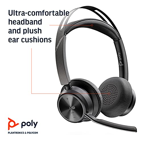 Poly - Voyager Focus 2 Office USB-A (Plantronics) - Bluetooth Stereo Headset with Boom Mic - USB-A PC/Mac/Desk Phone Compatible - Active Noise Canceling - Works with Teams (Certified), Zoom & More