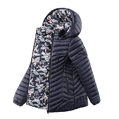 QLZ Girls Long Down Coat,Puffer Jacket, 9-10 Years,Double-sided Wear, Camouflage