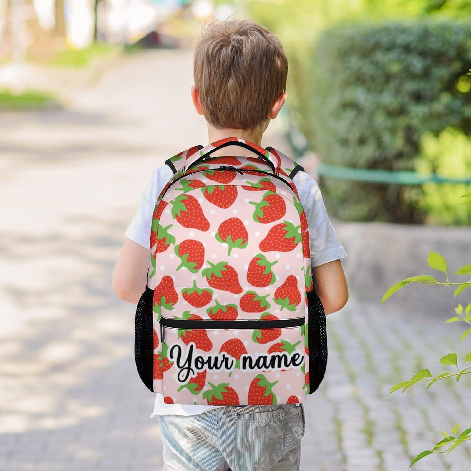 COOPASIA Personalized Strawberry Backpack for Girls, 16 Inch Aesthetic Backpack for School, Red, Adjustable Straps, Durable, Lightweight, Large Capacity Bookbag for Kids