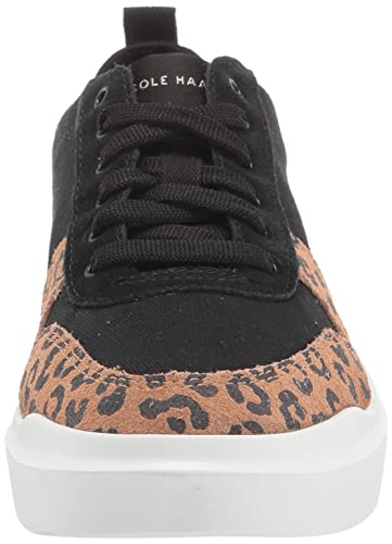 Cole Haan Women's Grandpro Rally Canvas Court Sneaker, Black/Printed Leopard/Rose Gold/Optic White Outsole, 6