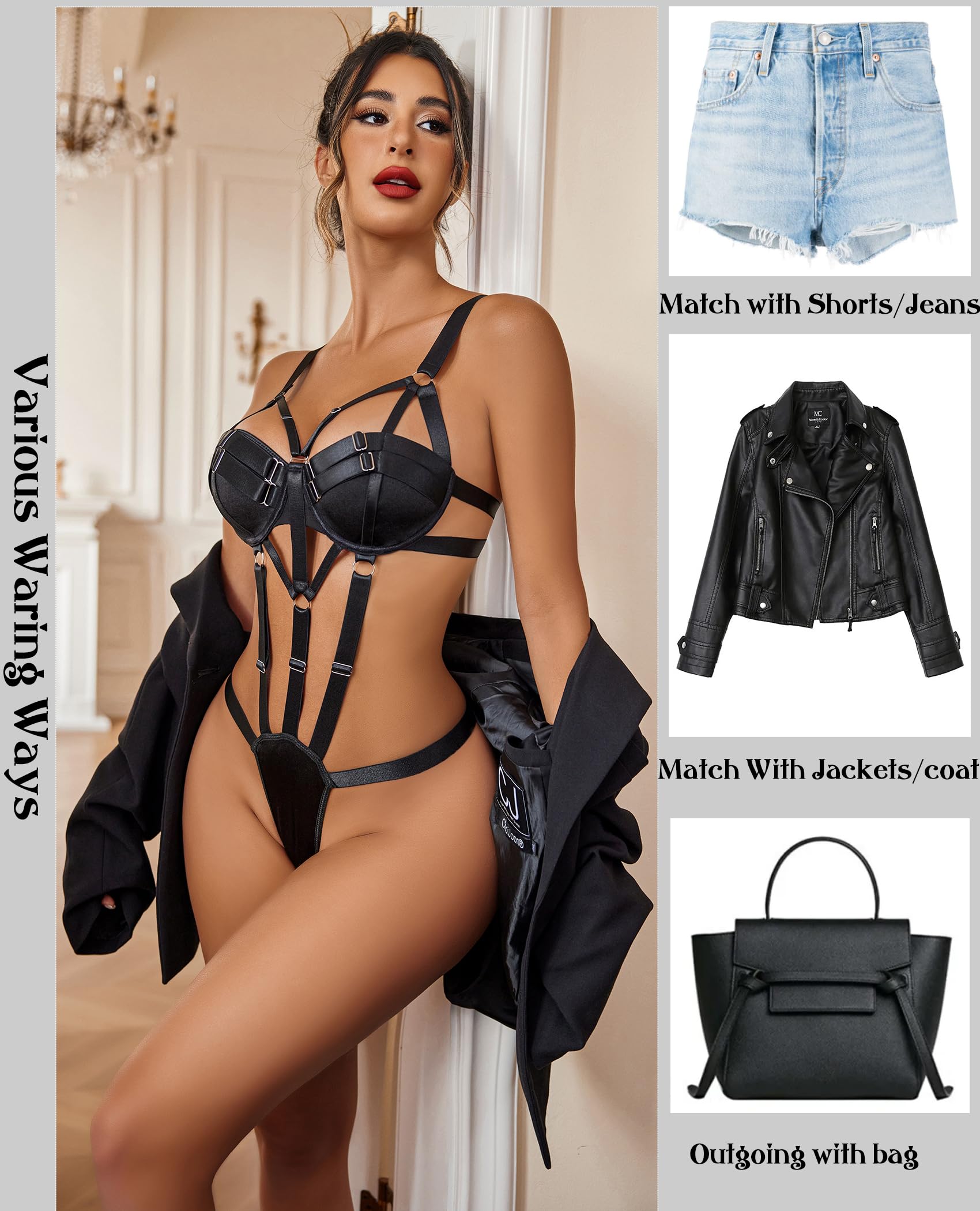 Avidlove Womens Lingerie Set Sexy Underwired Push Up One Piece Babydoll Teddy Lingerie Black Medium