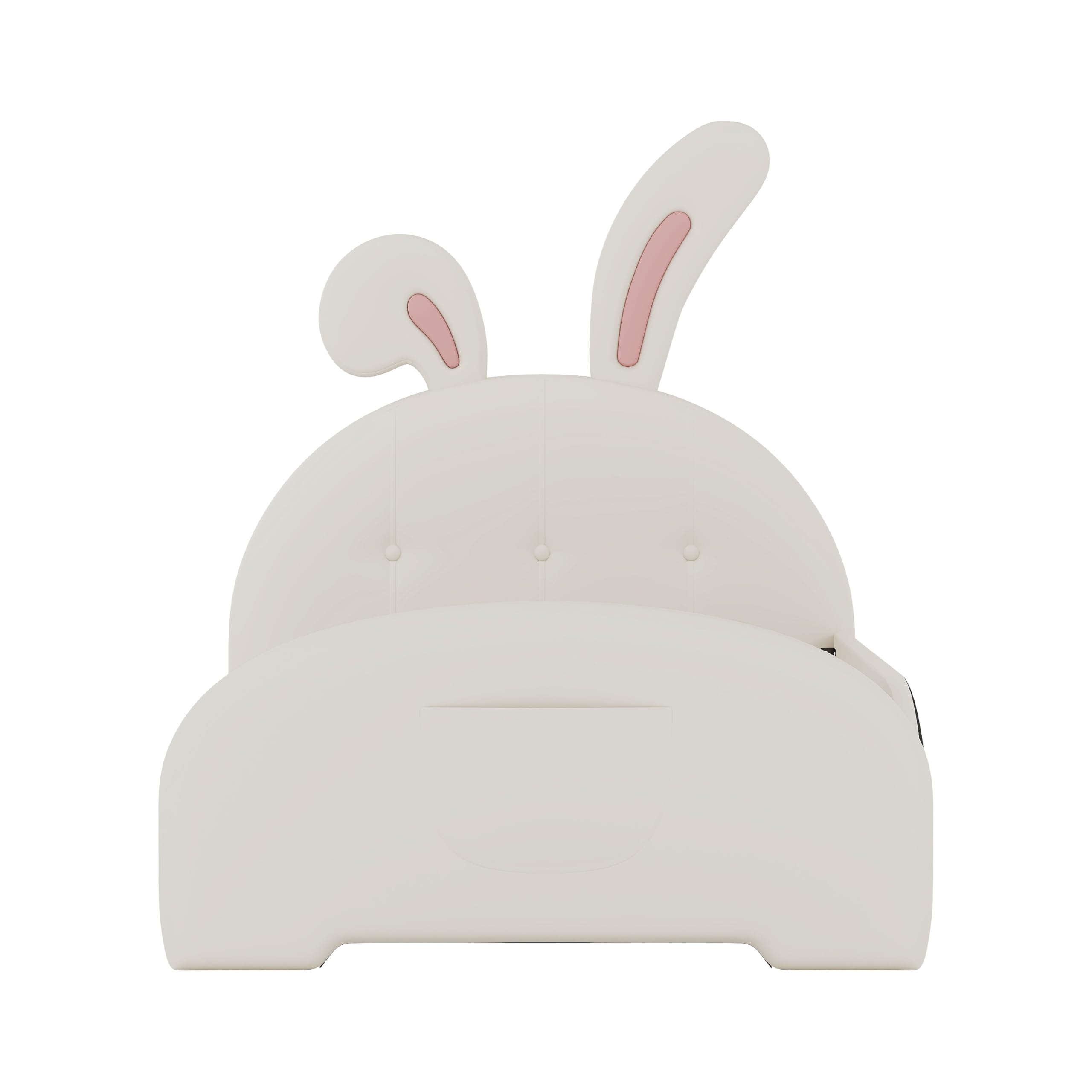 BEDGJH Twin Size Upholstered Rabbit-Shape Princess Bed, Wood Twin Size Platform Bed Frame with Headboard and Footboard for Kids Teens Girls Boys, Fun Design & Easy Assembly (White)