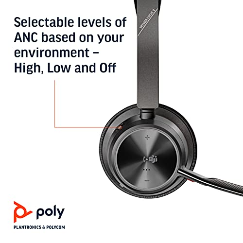 Poly - Voyager Focus 2 Office USB-A (Plantronics) - Bluetooth Stereo Headset with Boom Mic - USB-A PC/Mac/Desk Phone Compatible - Active Noise Canceling - Works with Teams (Certified), Zoom & More