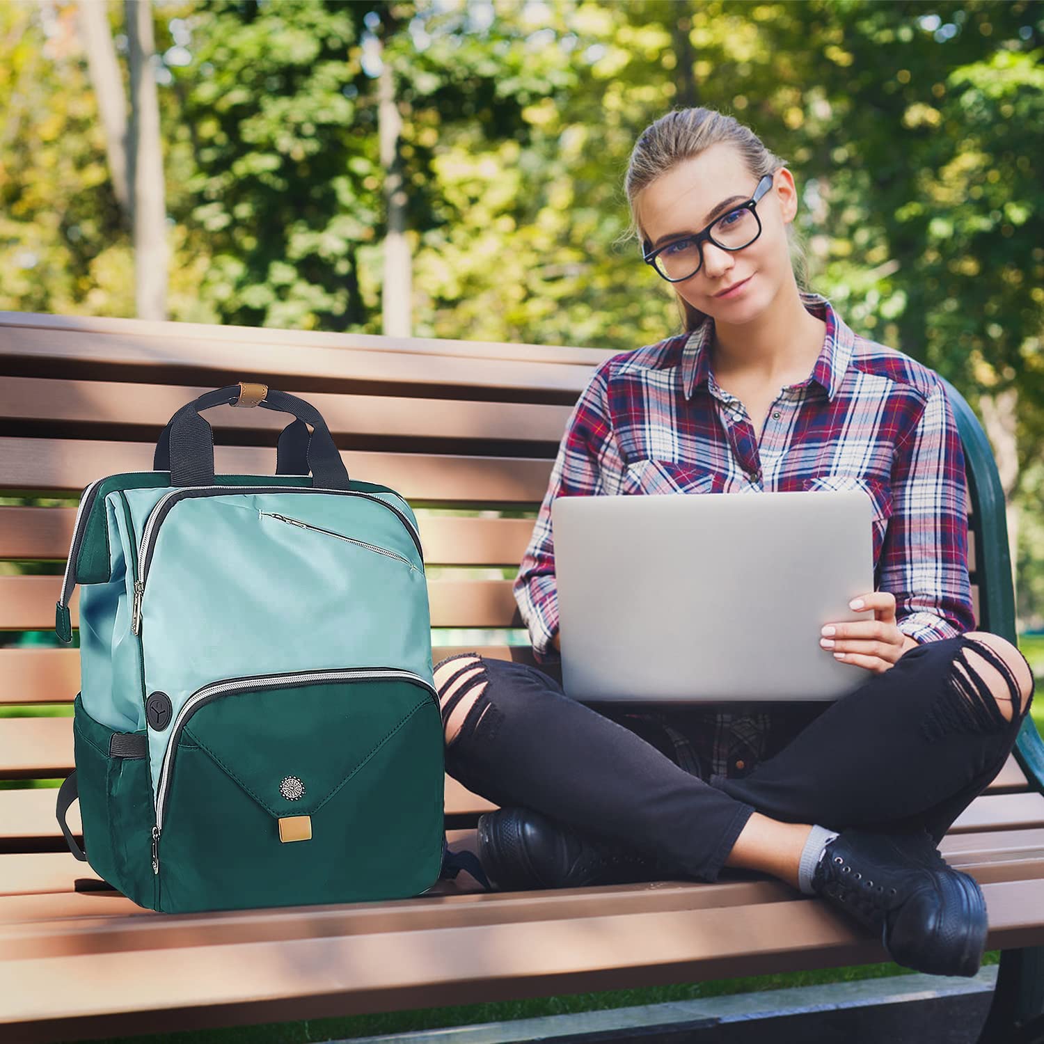 Hap Tim Laptop Backpack Women, Travel Backpack for Women, Work Backpack, Nurse Backpack, Green(7651-GR)