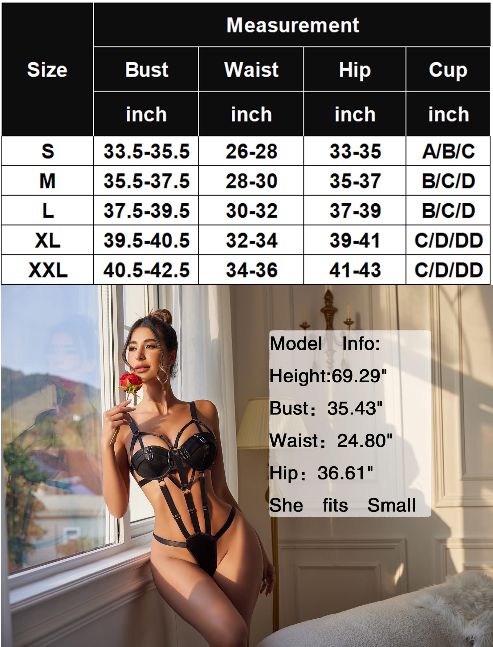 Avidlove Womens Lingerie Set Sexy Underwired Push Up One Piece Babydoll Teddy Lingerie Black Medium