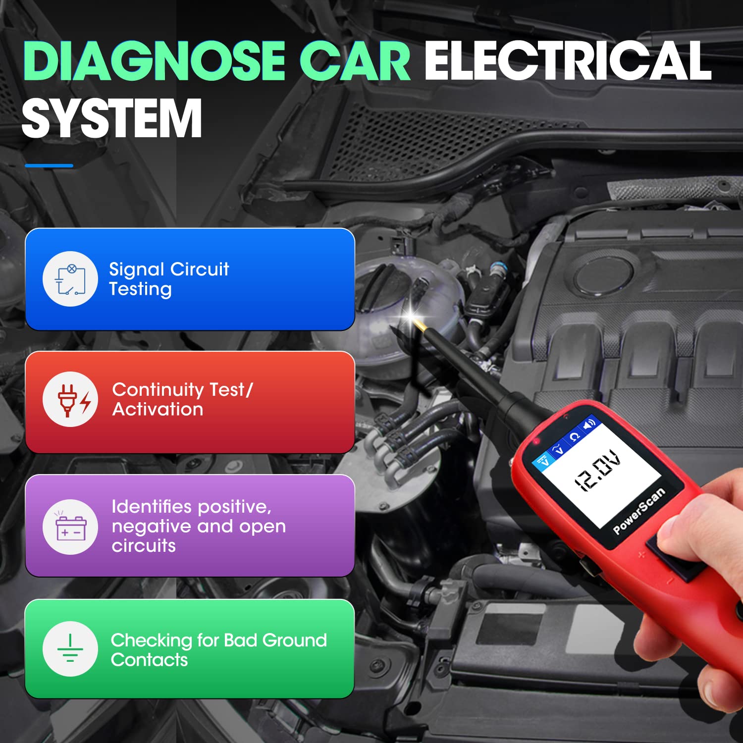 Autel PowerScan Automotive Circuit Tester, Power Circuit Probe Tool, 12-24V Electrical Short Open Breaker Circuit Finder, AC/DC Current Resistance, Duty Cycle, & 20FT Extension Cord, for 99% Cars