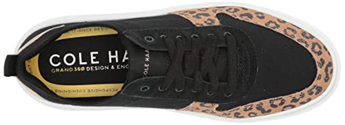 Cole Haan Women's Grandpro Rally Canvas Court Sneaker, Black/Printed Leopard/Rose Gold/Optic White Outsole, 6