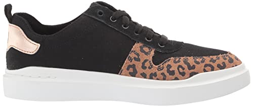 Cole Haan Women's Grandpro Rally Canvas Court Sneaker, Black/Printed Leopard/Rose Gold/Optic White Outsole, 6