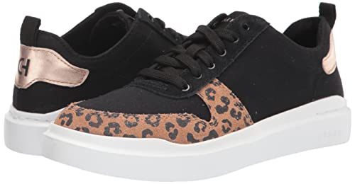 Cole Haan Women's Grandpro Rally Canvas Court Sneaker, Black/Printed Leopard/Rose Gold/Optic White Outsole, 6