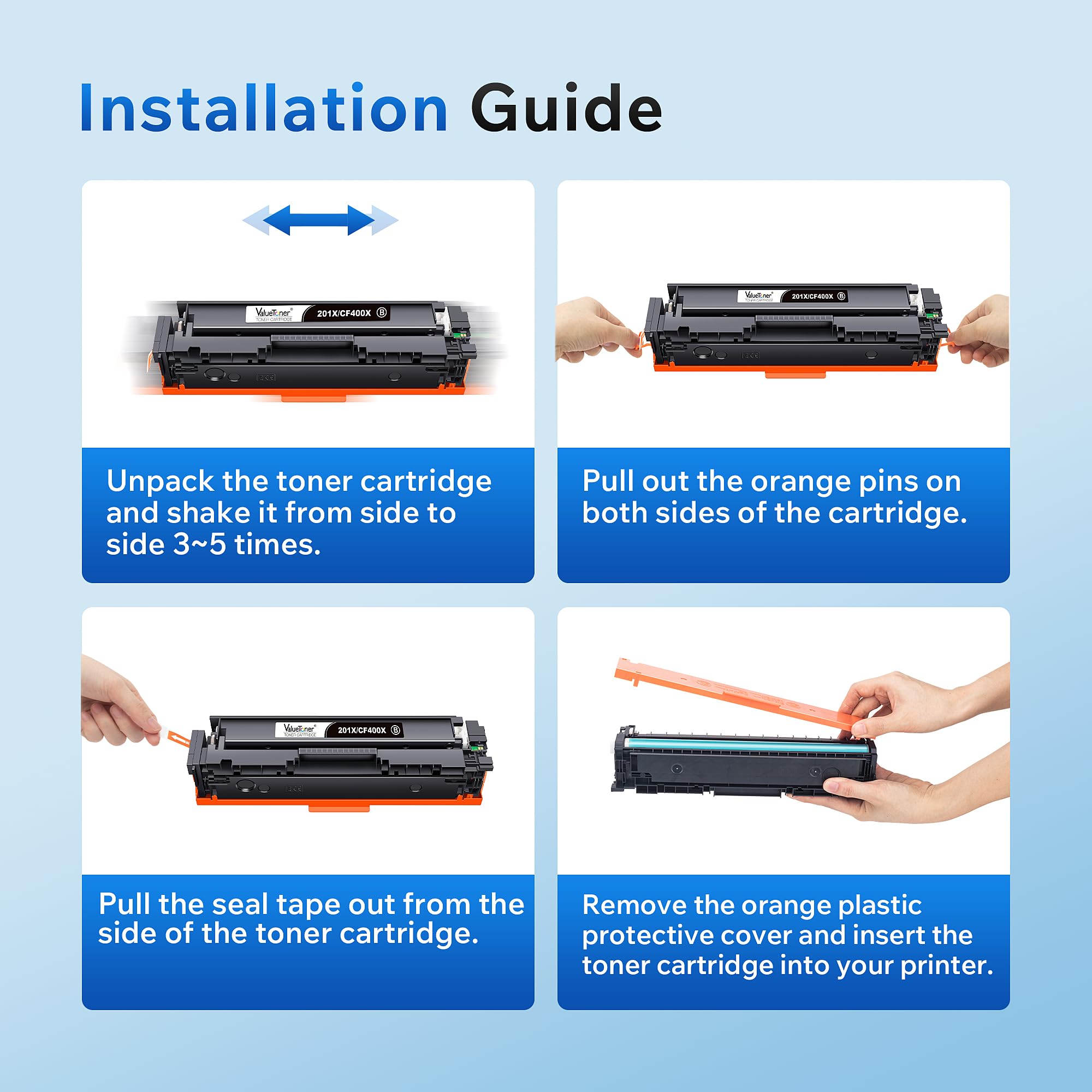 Valuetoner Compatible Toner Cartridge Replacement for HP 201X 201A CF400X CF401X CF402X CF403X CF400A for Color Laserjet Pro MFP M277dw M252dw M277n M277c6 M252n M277 (Black, Cyan, Magenta, Yellow)